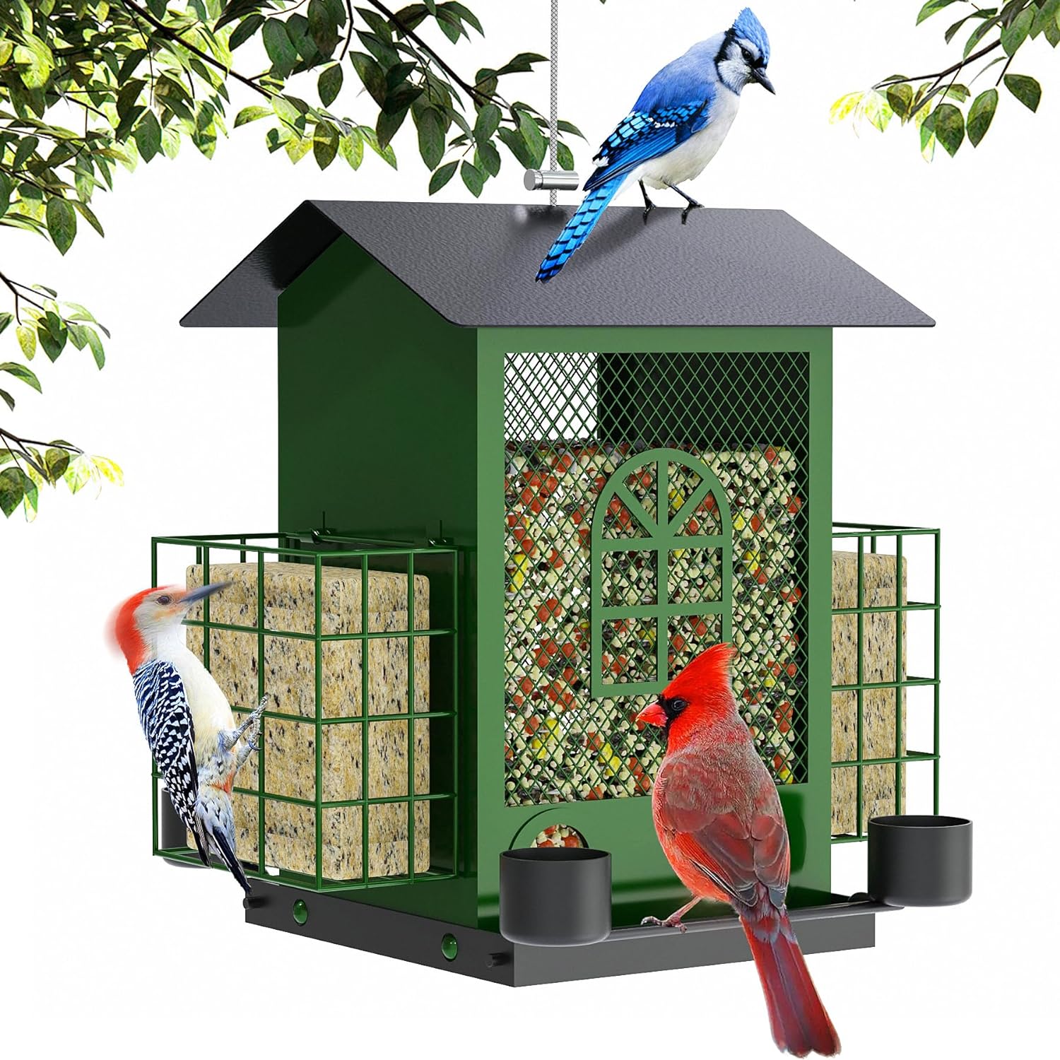 Hanging Bird Feeders for Outdoors with Double Suet Cage Cake, Large Ca